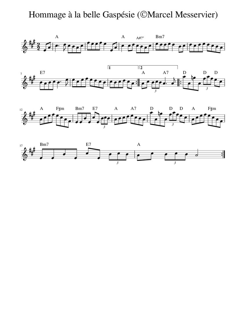 Hommage à la belle Gaspésie (©Marcel Messervier) Sheet Music for Piano ...