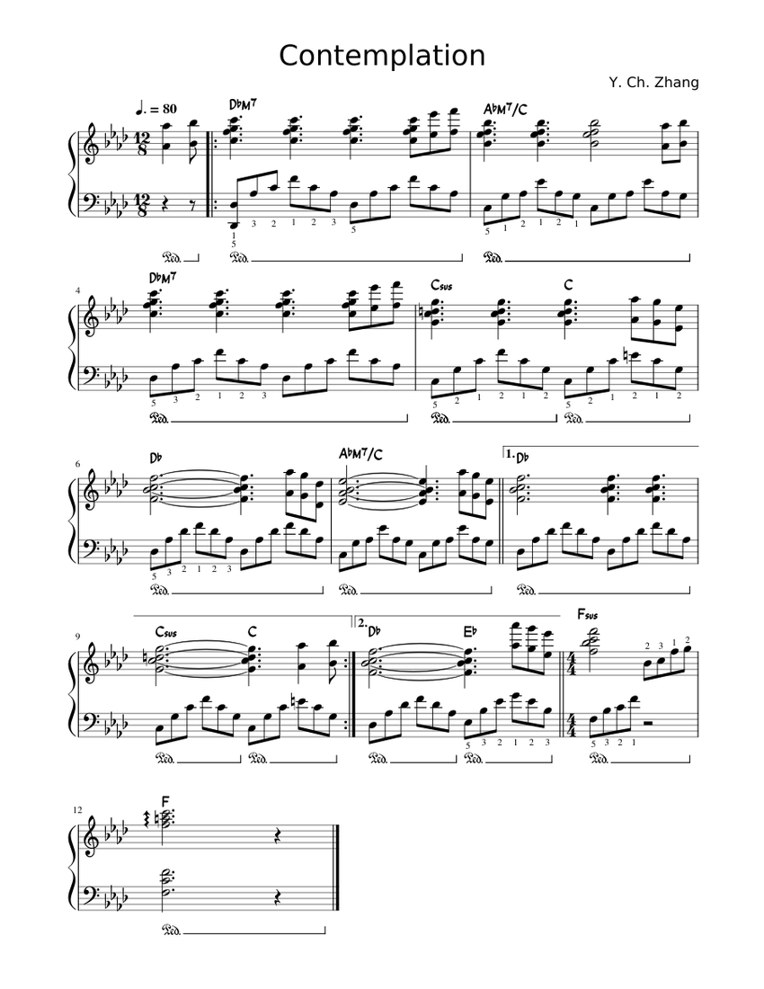 Contemplation (piano solo) - piano tutorial