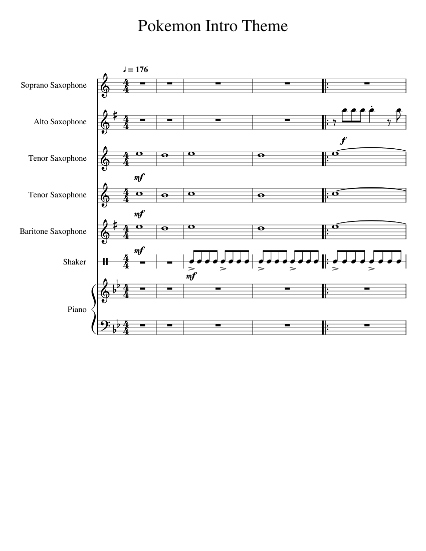 Pokemon Intro Theme Sheet music for Piano, Saxophone alto, Saxophone ...