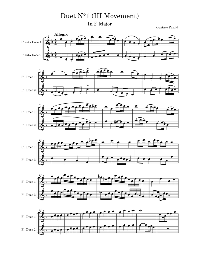 Duet N°1 III Movement Sheet Music for Recorder (Woodwind Duet ...