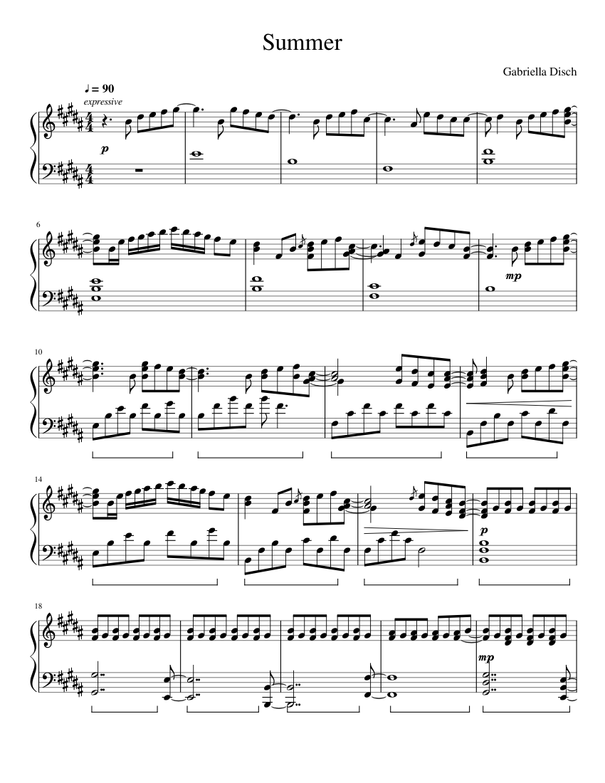 Summer Sheet Music for Piano (Solo) | MuseScore.com