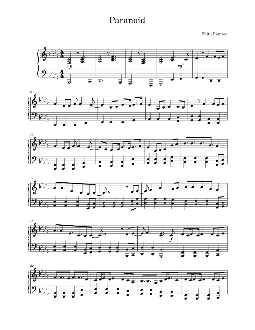 Paranoid Sheet music for Piano (Solo) | Musescore.com