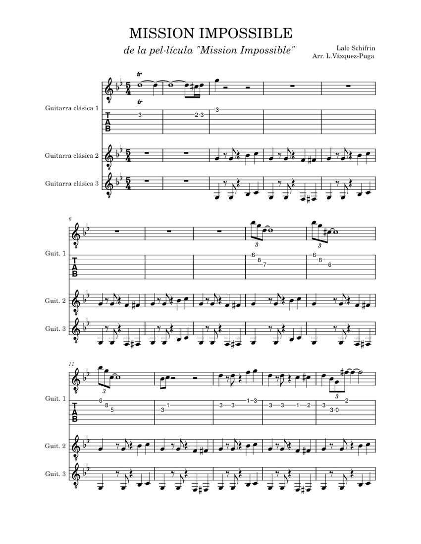 Mission Impossible Theme – Lalo Schifrin ESPAIS Sheet music for Guitar ...
