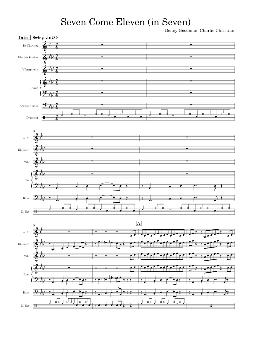 Seven Come Eleven (in Seven) - Benny Goodman Sheet Music with Chords ...