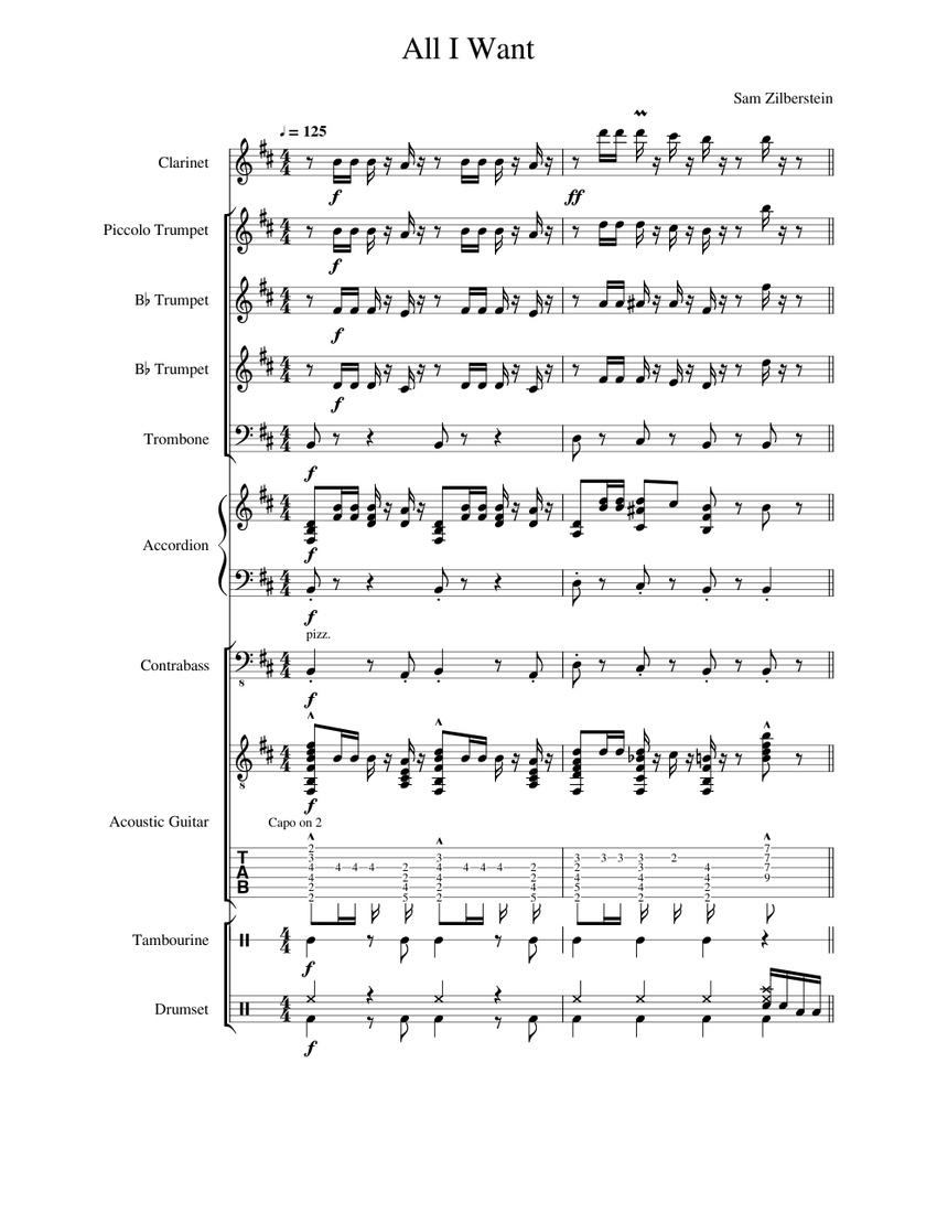 All I Want Sheet music for Trombone, Tenor, Accordion, Baritone & more ...
