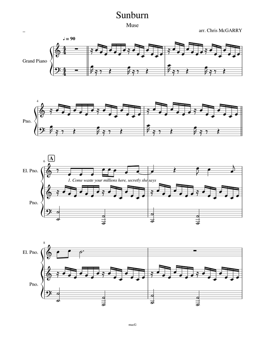 Sunburn - Muse (Piano & Voice) Sheet music for Piano (Piano-Voice ...