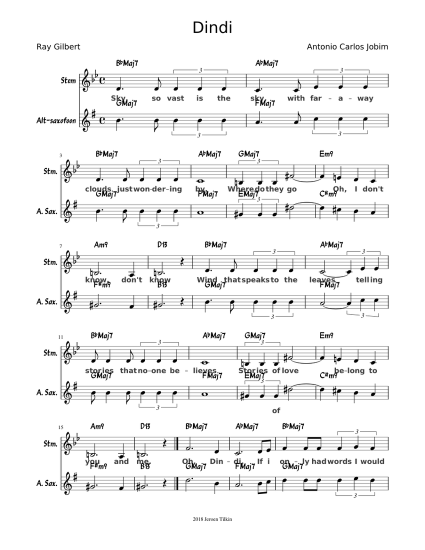 Dindi Sheet music for Vocals, Saxophone alto (Mixed Duet) | Musescore.com