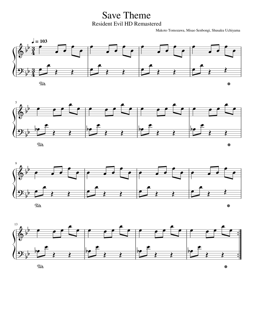 Save Theme - Resident Evil HD Remastered Sheet music for Piano (Solo ...