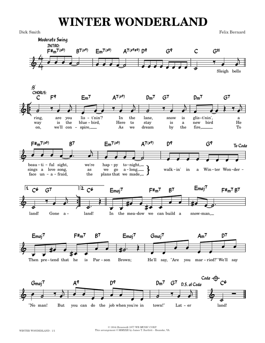 Winter Wonderland [lead sheet - C] – Felix Bernard, Dick Smith Sheet ...