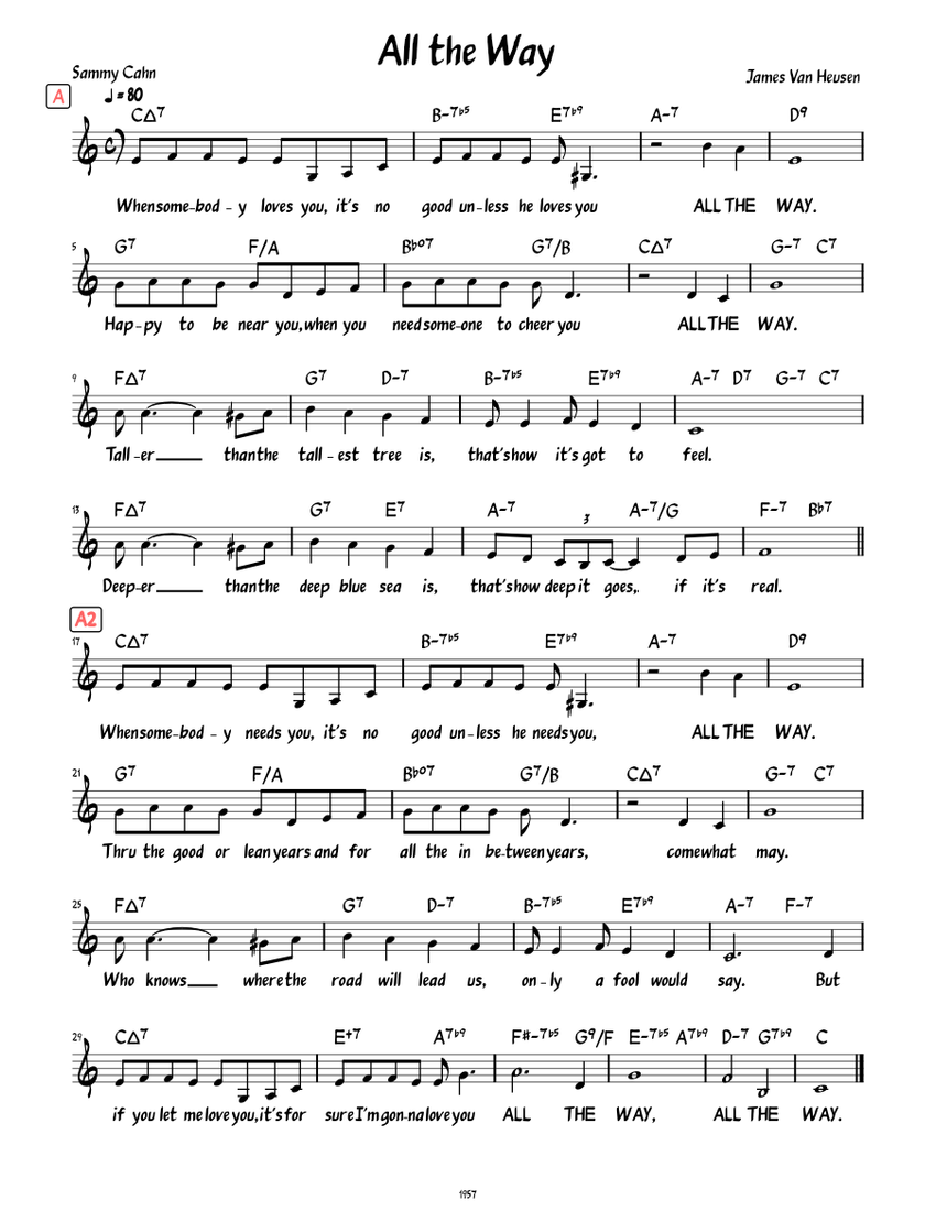 All the Way (Lead sheet with lyrics ) Sheet music for Drum group (Solo ...
