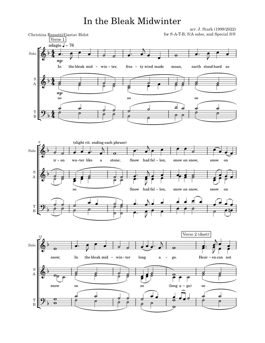 In the bleak midwinter – Gustav Holst In the Bleak Midwinter Sheet ...