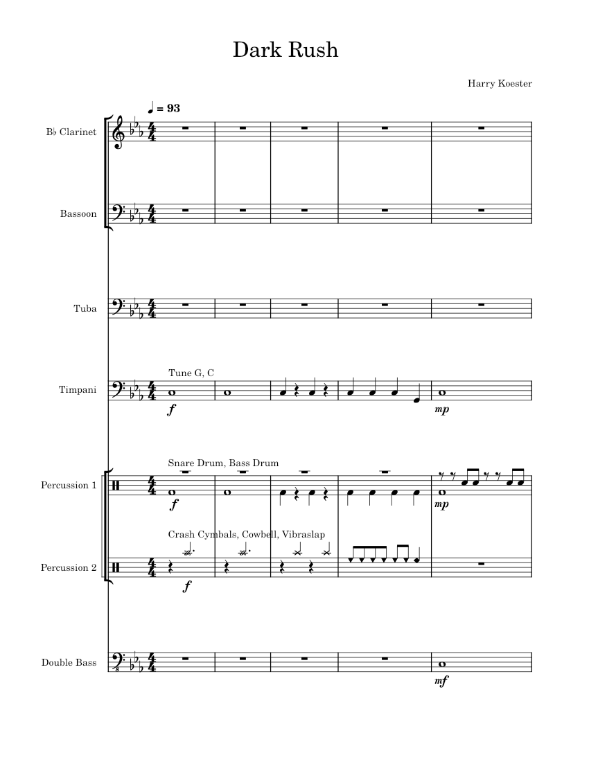 Dark Rush Sheet music for Tuba, Clarinet in b-flat, Bassoon, Contrabass ...