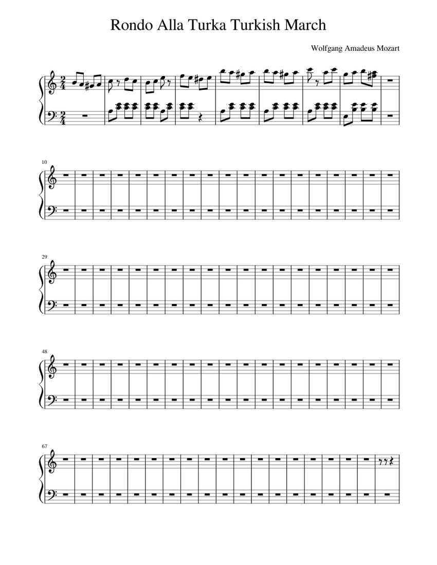 Mozart- Rondo Alla Turka Turkish March Sheet music for Piano (Solo ...