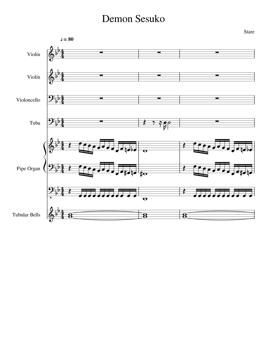 Demon Sesuko – Wonderlast Sheet music for Organ, Tuba, Violin, Cello ...