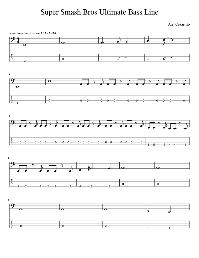 Super Smash Bros Bass line Sheet Music and Tab for Bass guitar (Solo ...