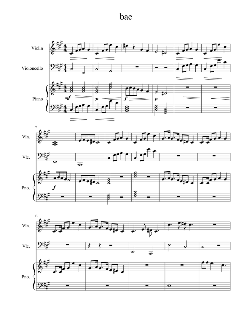 bae Sheet music for Piano, Violin, Cello (Piano Trio) | Musescore.com