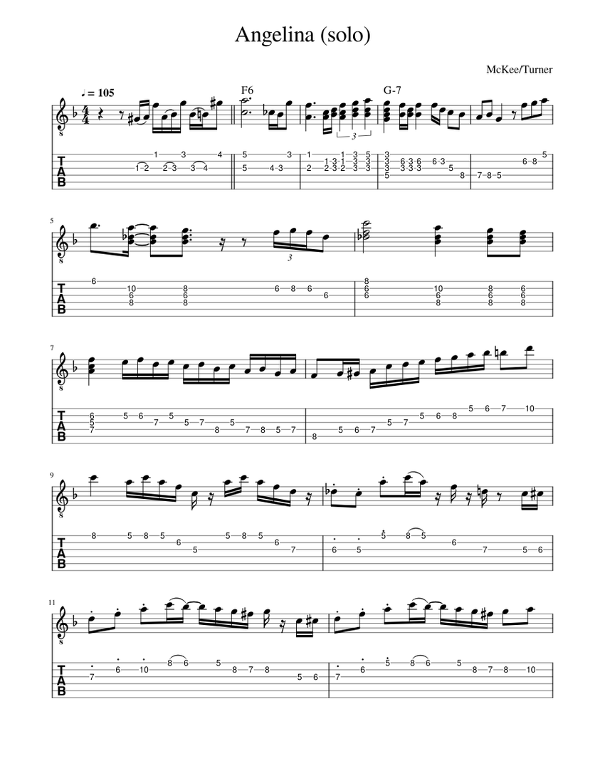 Angelina solo Sheet Music and Tab with Chords for Guitar (Solo ...