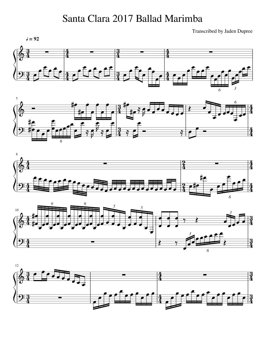 Santa Clara 2017 Ballad Marimba Sheet Music for Marimba (Solo ...