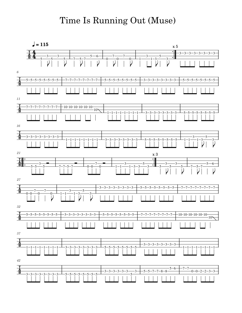 Time Is Running Out – Muse Sheet Music for Bass guitar (Solo ...