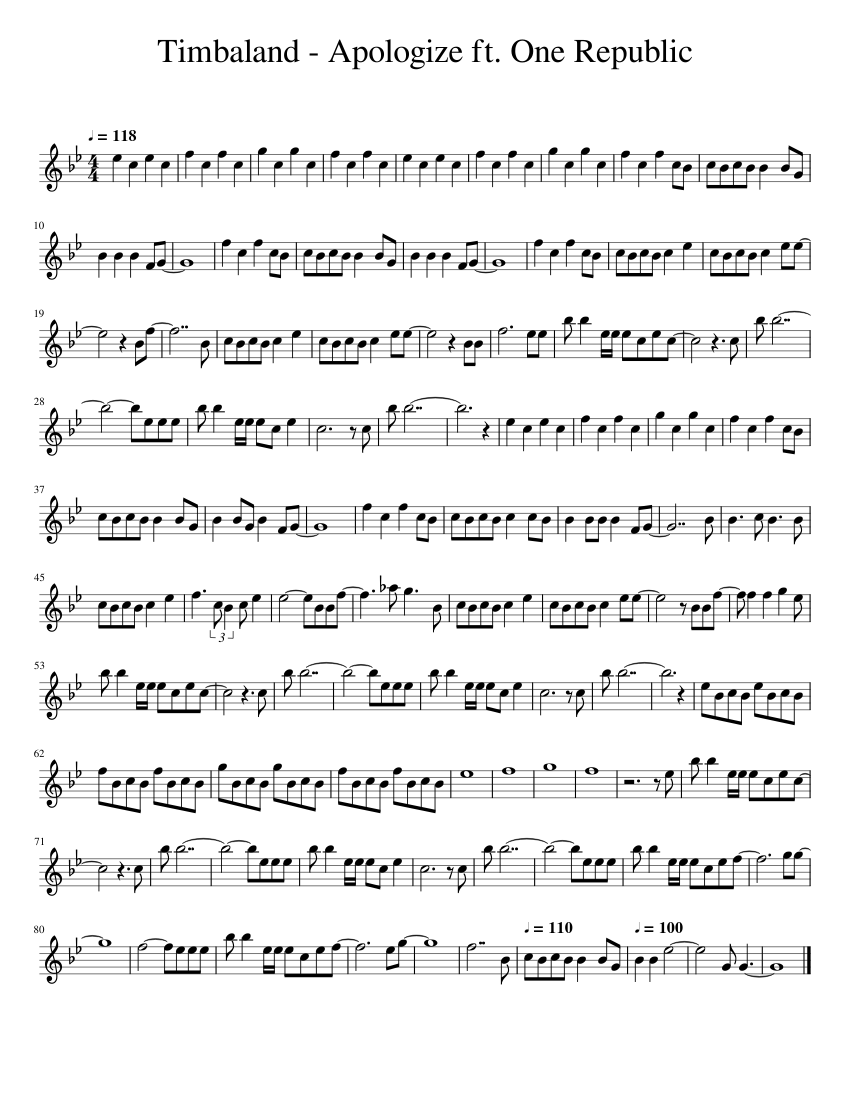 Timbaland - Apologize Sheet Music for Flute (Solo) | MuseScore.com