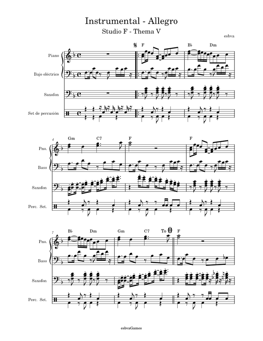 Instrumental - Allegro Sheet music for Piano, Trombone, Bass guitar ...