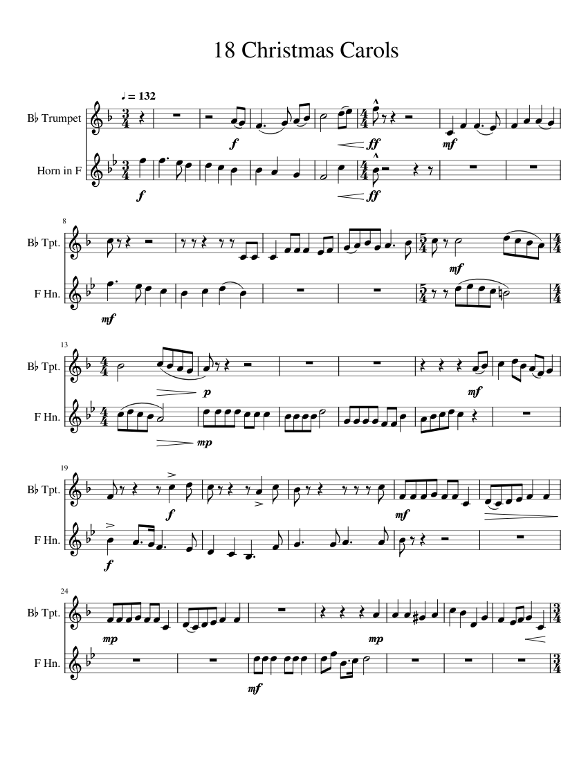18 Christmas Carols Sheet music for Trumpet in b-flat, French horn ...