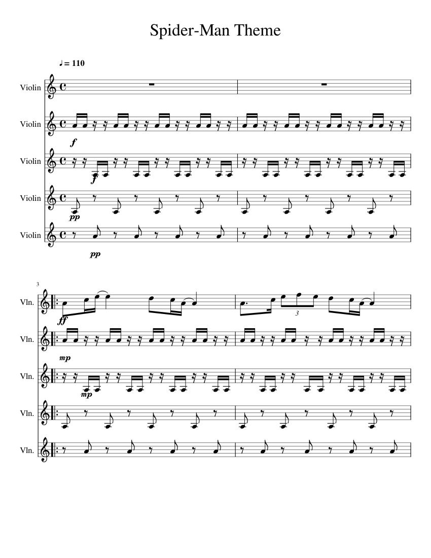Spider-Man Theme [Original 60's Television Show] Sheet Music for Violin ...