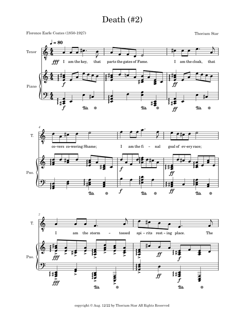 Death #2 Sheet music for Piano, Tenor (Piano-Voice) | Musescore.com