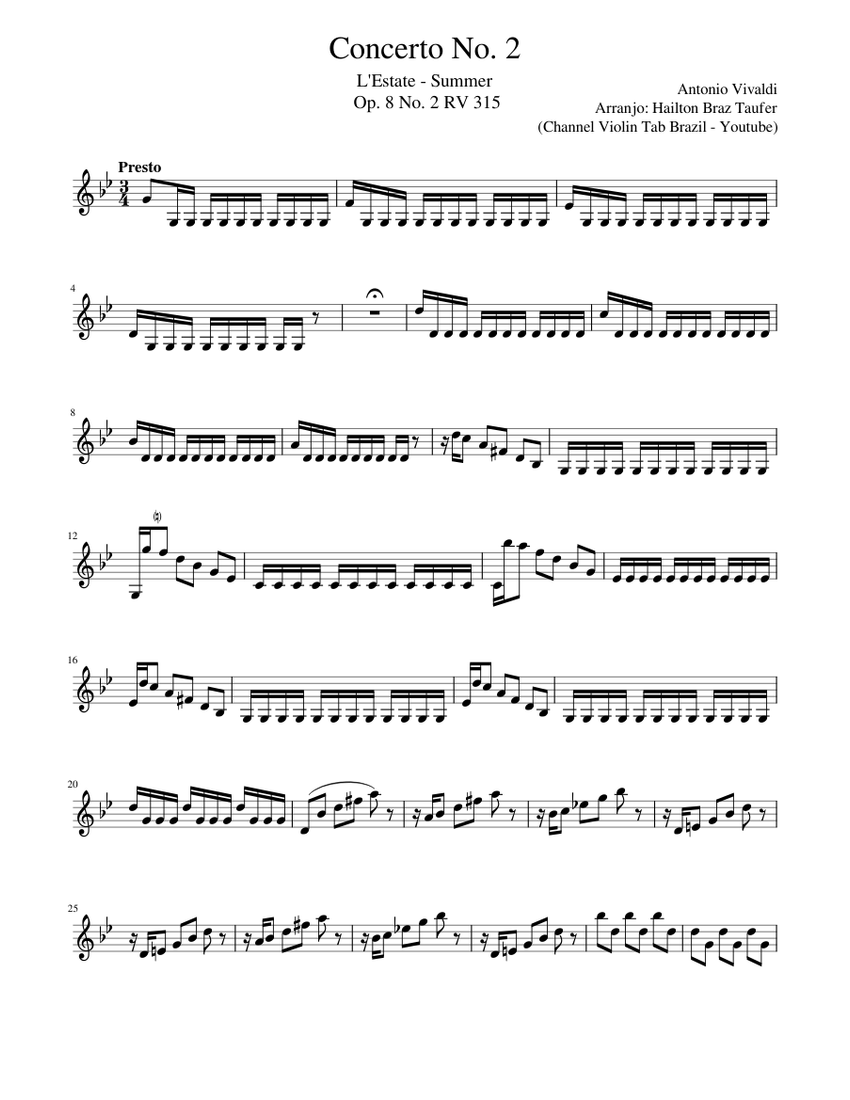 The four seasons summer Vivaldi (Channel Violin Tab Brazil - Youtube ...