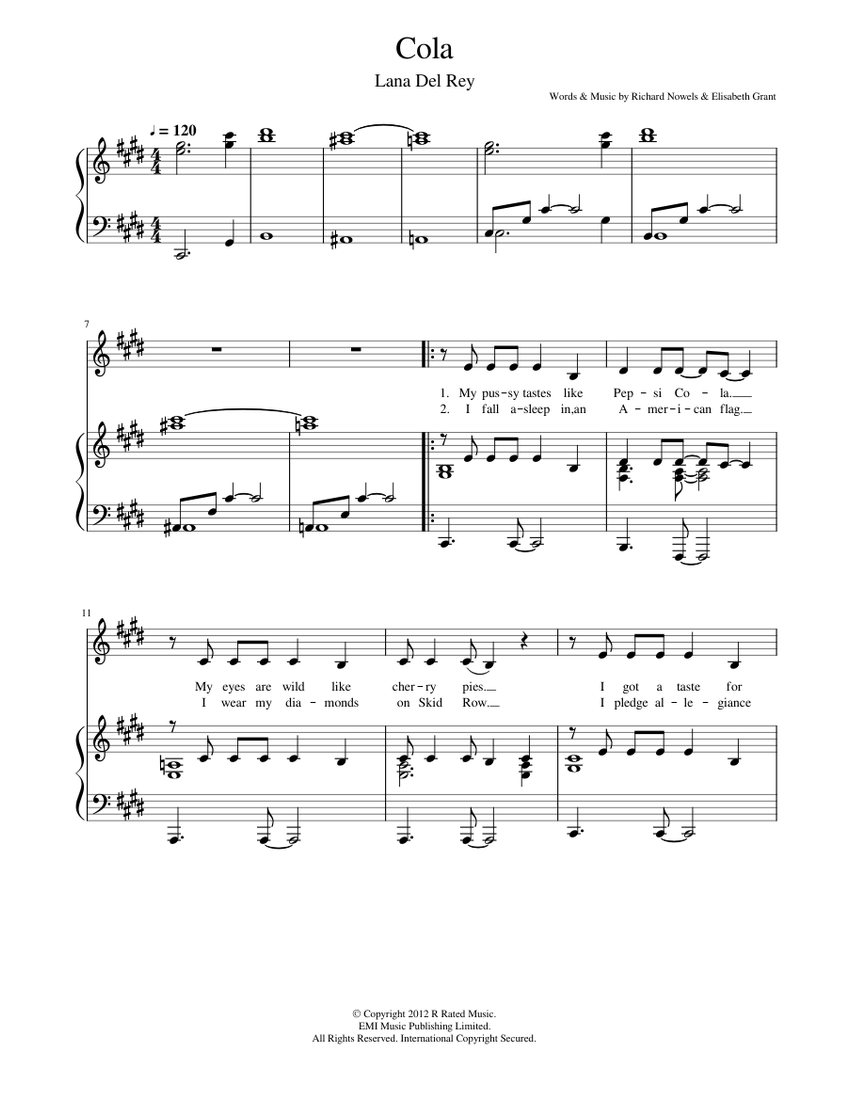 Cola Sheet Music for Piano, Vocals (Piano-Voice) | MuseScore.com