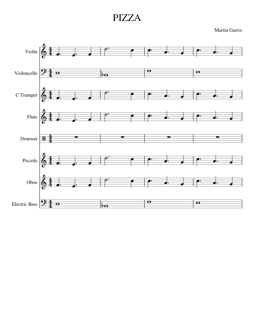 Pizza Orchestral Martin garrix Sheet music for Flute piccolo, Flute ...