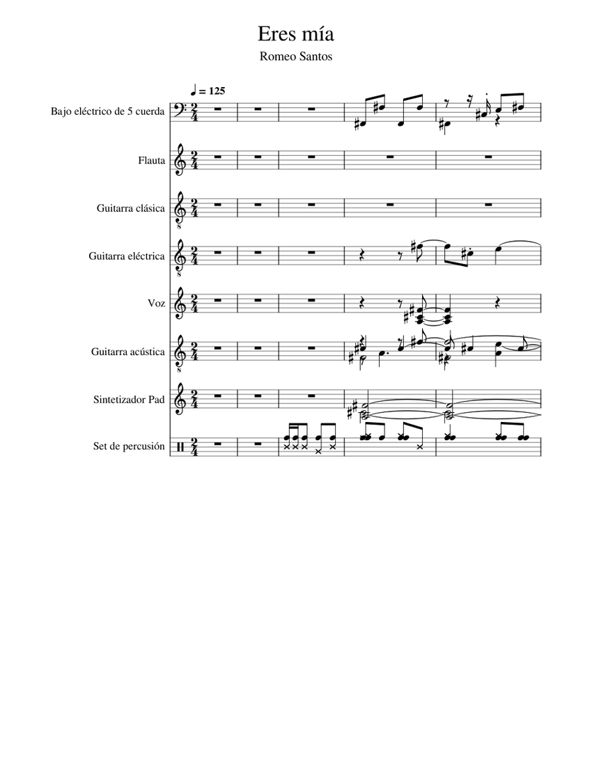 Romeo Santos - Eres mia Sheet music for Vocals, Flute, Guitar, Bass ...