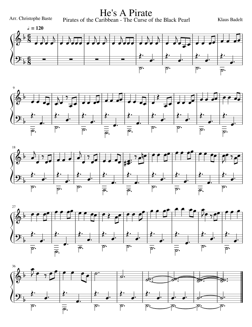 Hes a Pirate - Pirates of the Caribbean Sheet music for Piano (Solo ...