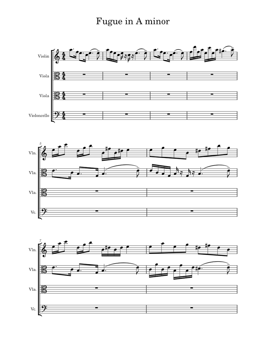 Fugue in A minor - Exposition Sheet music for Violin, Viola, Cello ...