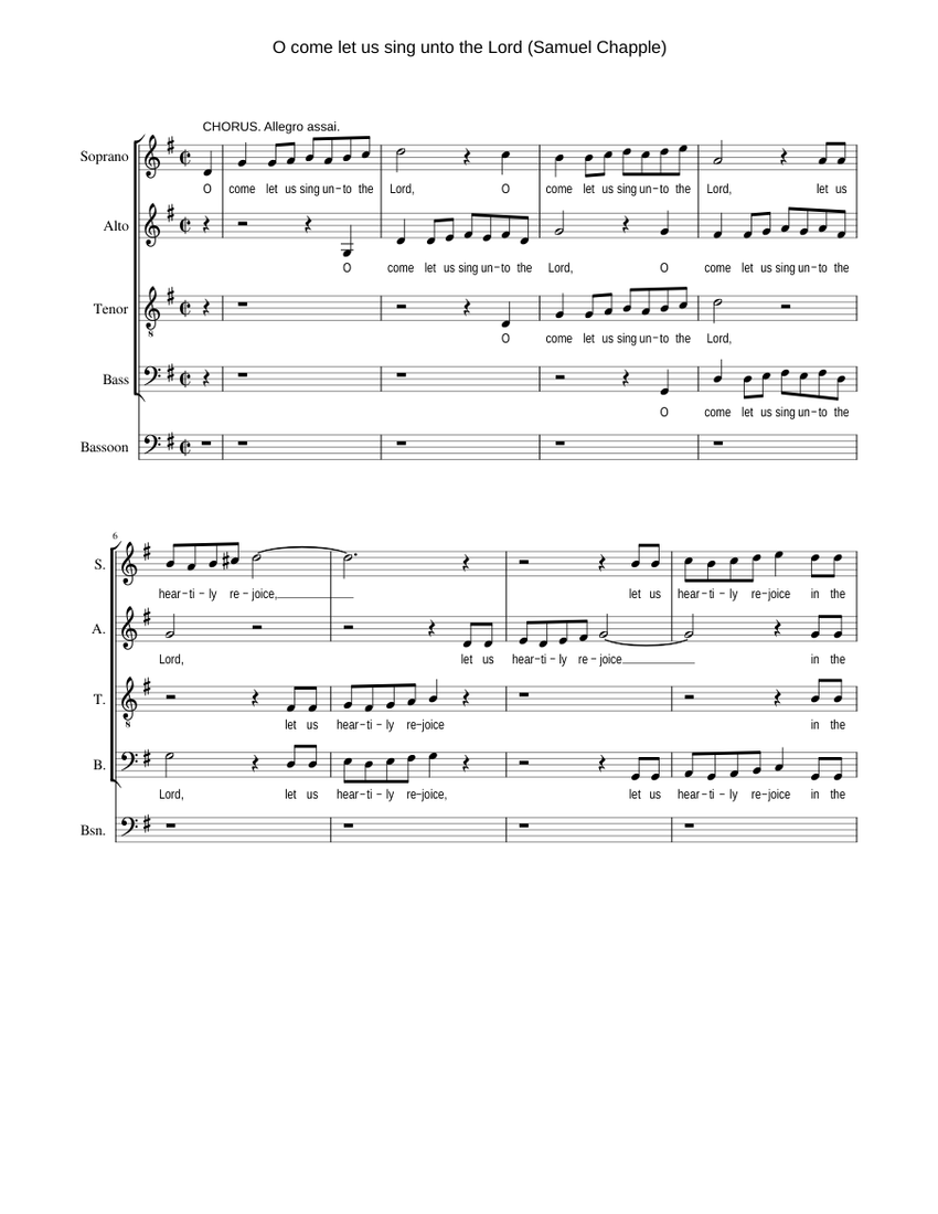 O come let us sing unto the Lord - Samuel Chapple Sheet music for ...