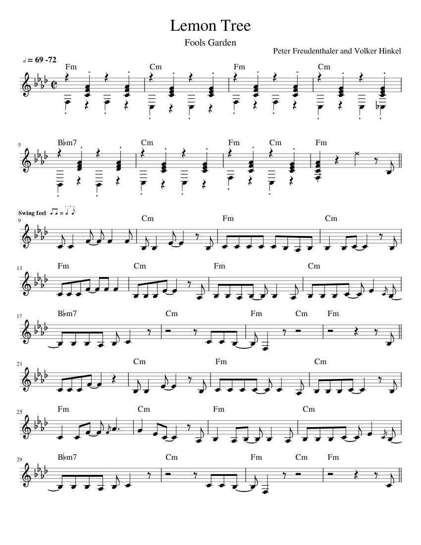 Lemon Tree Sheet Music with Chords for Piano (Solo) easy | MuseScore.com