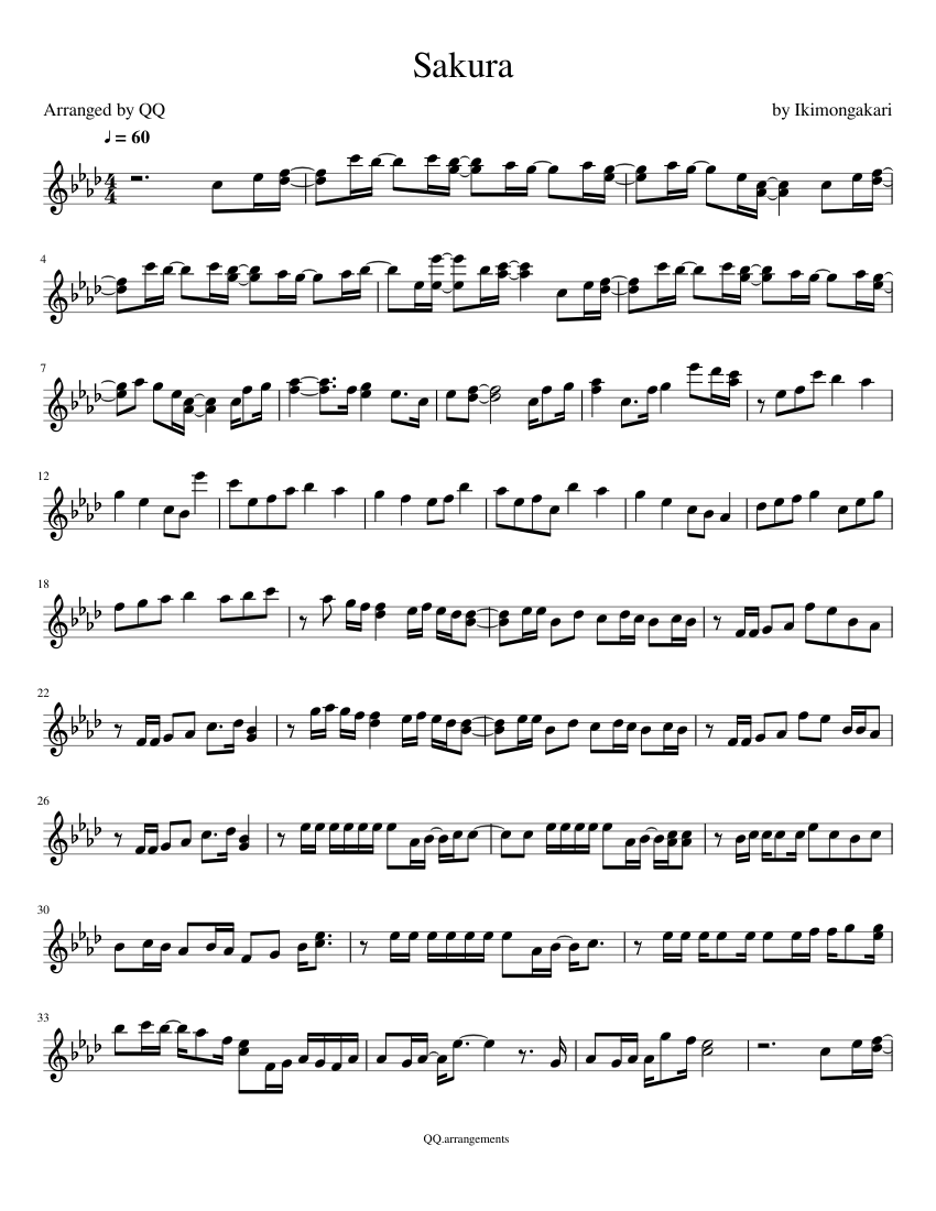 Sakura by Ikimongakari for solo Kalimba Sheet Music for Kalimba (Solo ...