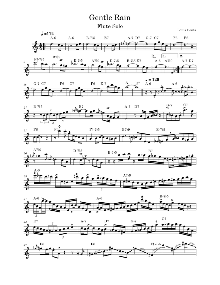 Gentle Rain Luiz Bonfa Sheet Music for Flute (Solo) | MuseScore.com