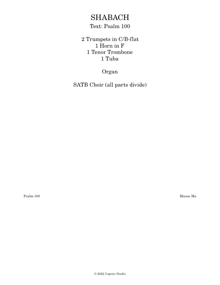 SHABACH - Psalm 100 Sheet music for Trombone, Soprano, Alto, Tenor ...