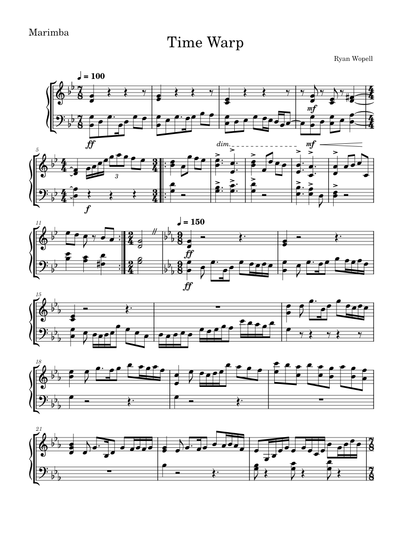 Time Warp Sheet music for Marimba (Solo) | Musescore.com