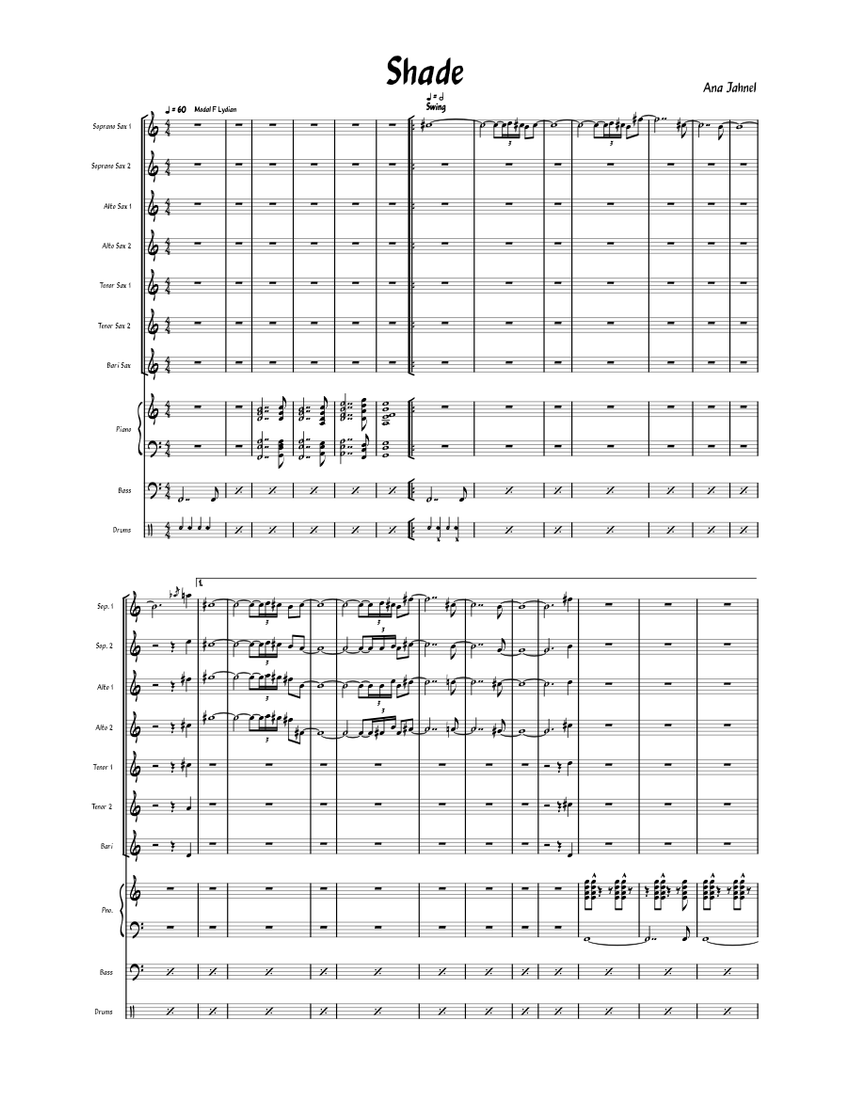 Shade - Sax Septet Composition Sheet music for Piano, Saxophone alto ...