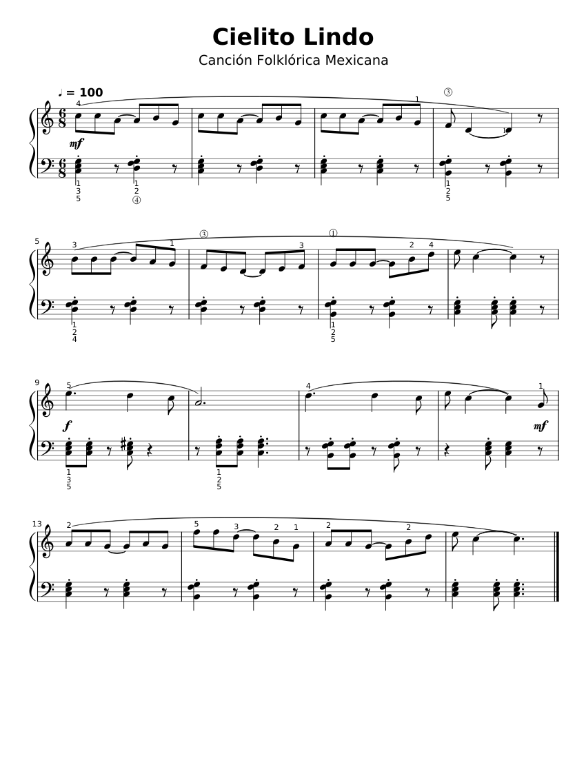 Cielito Lindo Sheet music for Piano (Solo) Easy | Musescore.com