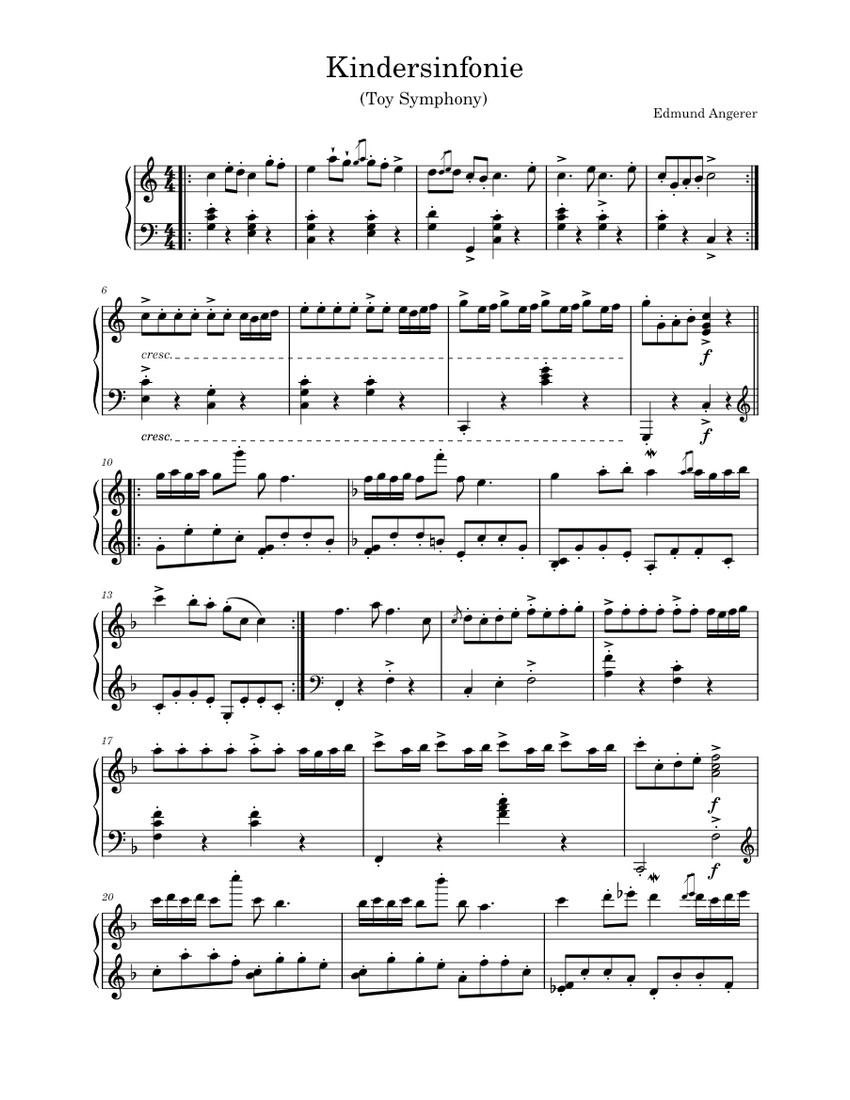 Kindersinfonie (Toy Symphony) - Edmund Angerer Sheet Music for Piano ...