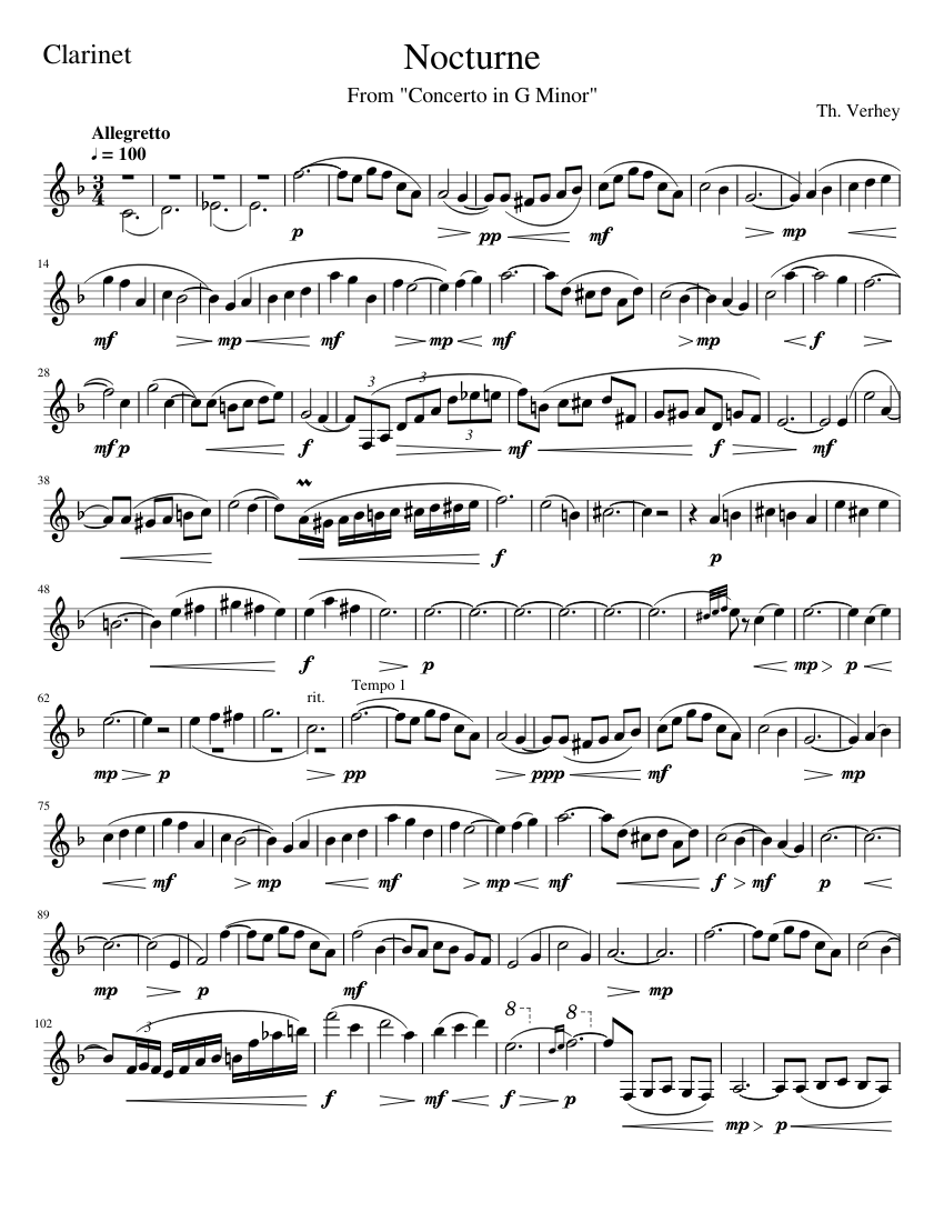 Nocturne Sheet Music for Clarinet in b-flat (Solo) | MuseScore.com