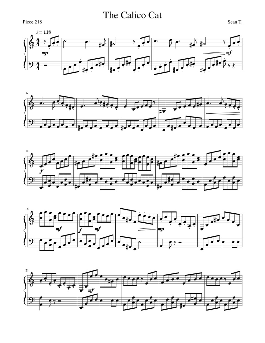 The Calico Cat Sheet Music for Piano (Solo) | MuseScore.com