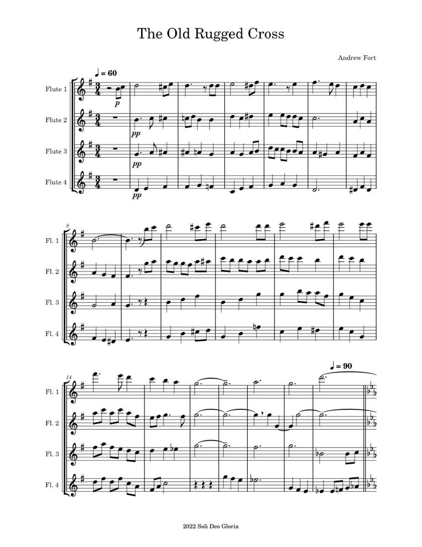 The Old Rugged Cross - George Bennard - Flute Quartet Sheet Music for ...