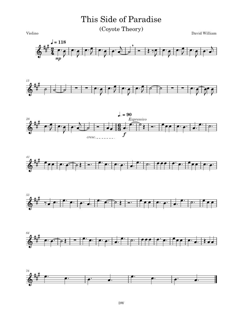 This side of paradise – Coyote Theory Sheet music for Violin (Solo ...