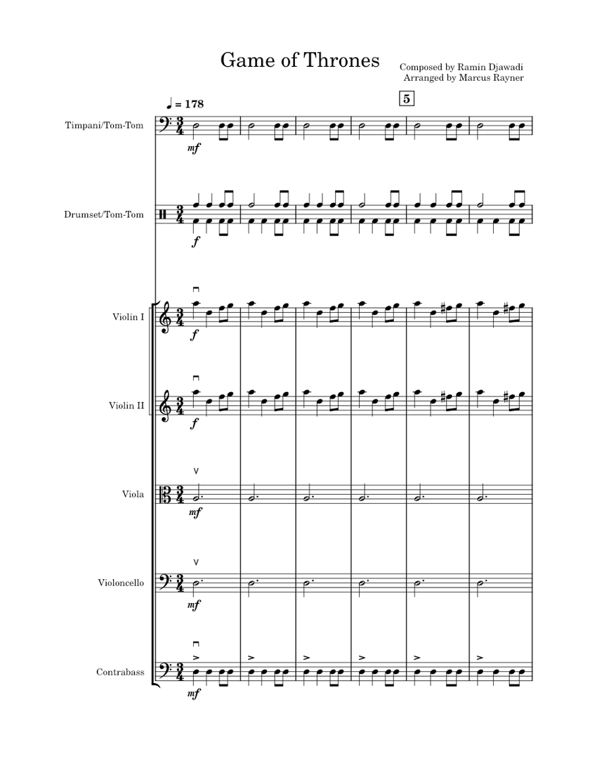 Game Of Thrones Theme – Ramin Djawadi / Arr. Marcus Rayner Sheet music ...