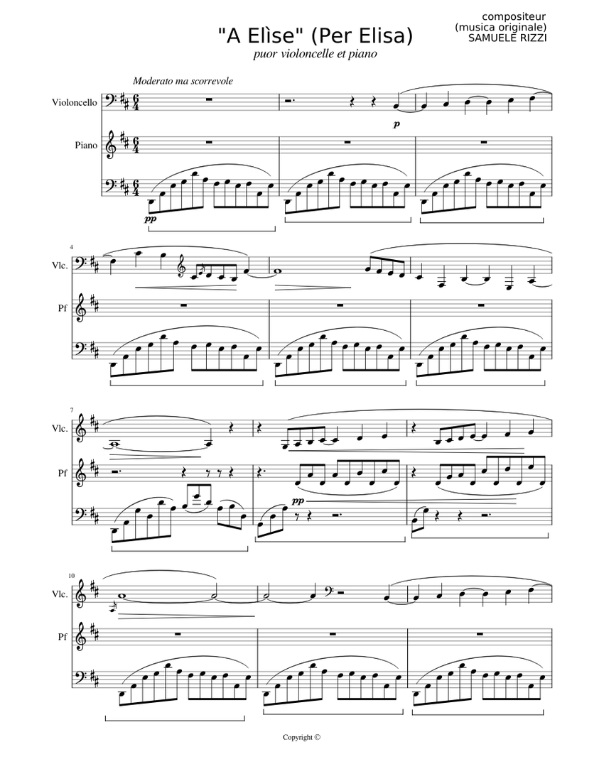 A ELISE (Per Elisa) Samuele Rizzi Sheet music for Piano, Cello (Mixed ...