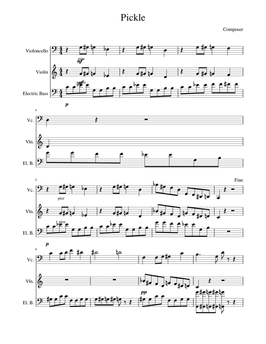 Pickle Sheet music for Violin, Cello, Bass guitar (Mixed Trio ...